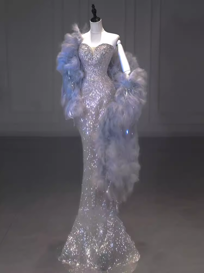 Modest Mermaid Sweetheart Sequin Long Prom Dresses C224 – BlingDress