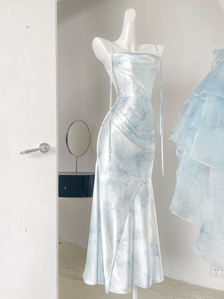 Classic Sheath Spaghetti Straps Floral Long Prom Dress With Ruffles C2 ...