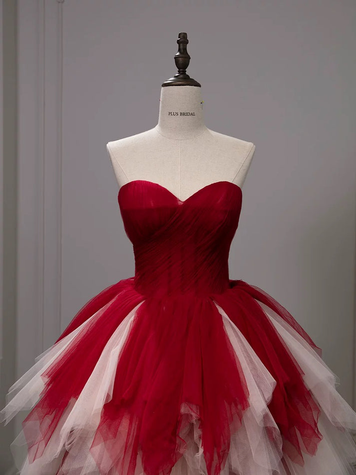 Pretty Ball Gown Sweetheart Tulle Long Red Layers Prom Dresses Sweet 1 ...